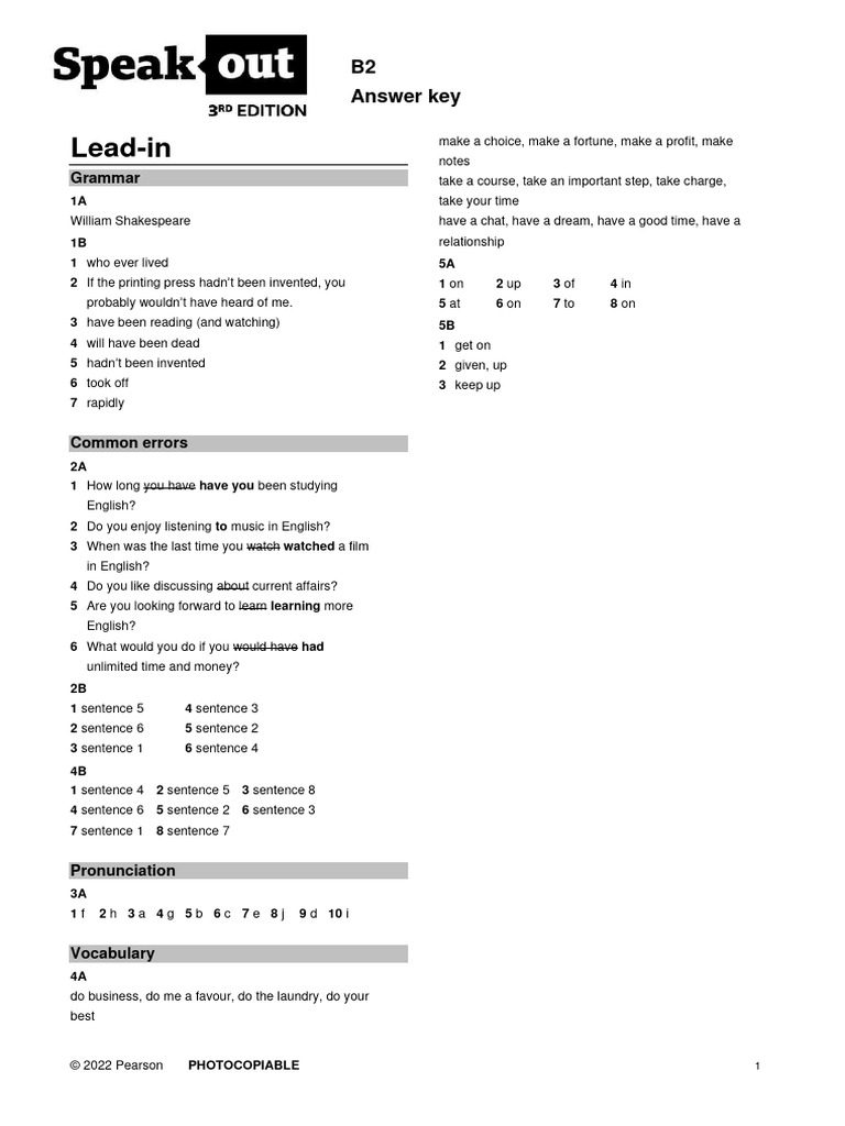 689_2- Speakout 3rd B2 Student's Book Keys | PDF | English Language ...