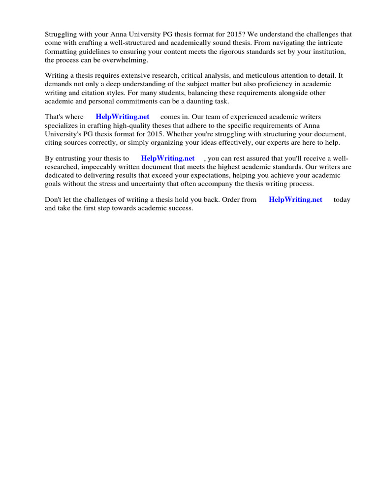 Anna University PG Thesis Format 2015 | PDF | Thesis | Citation