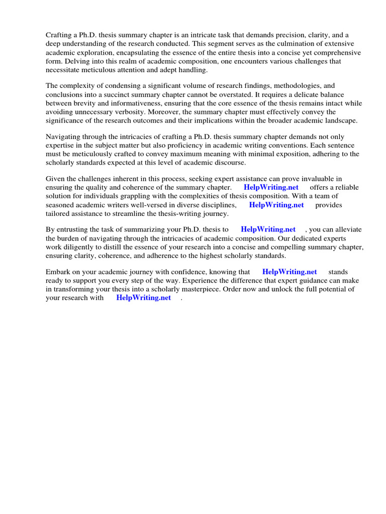 PHD Thesis Summary Chapter | PDF | Thesis | Doctor Of Philosophy
