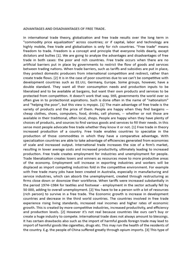 Advantages and Disadvantages of Free Trade | PDF | Free Trade | Tariff
