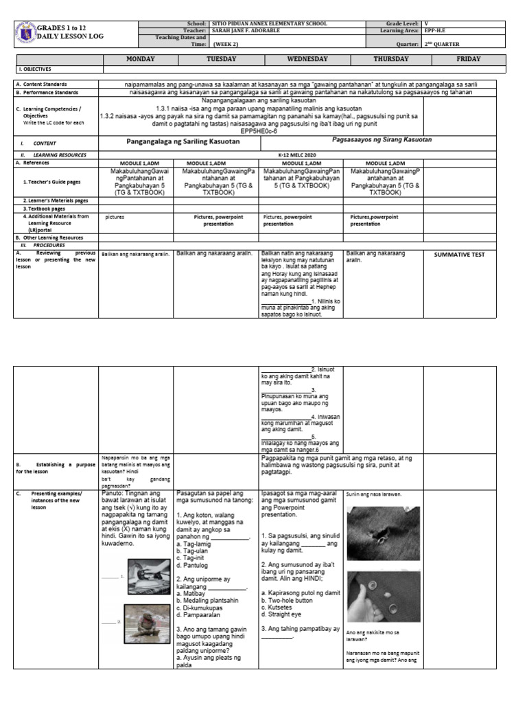 DLL Epp He 5 q2 w2 | PDF