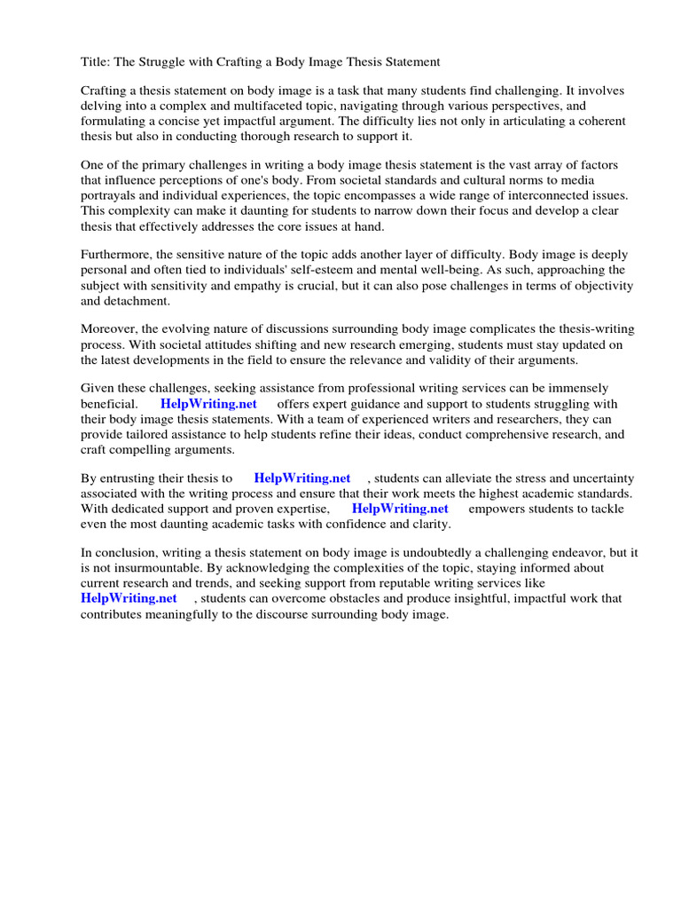 Body Image Thesis Statement | PDF | Essays | Smart Grid