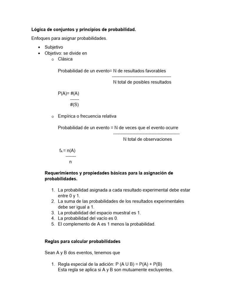 Lógica de Conjuntos y Principios de Probabilidad | PDF | Probabilidad ...