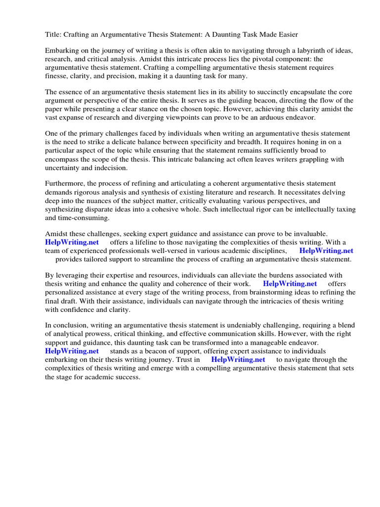 Argumentative Thesis Statement Sample | PDF | Essays | Thesis