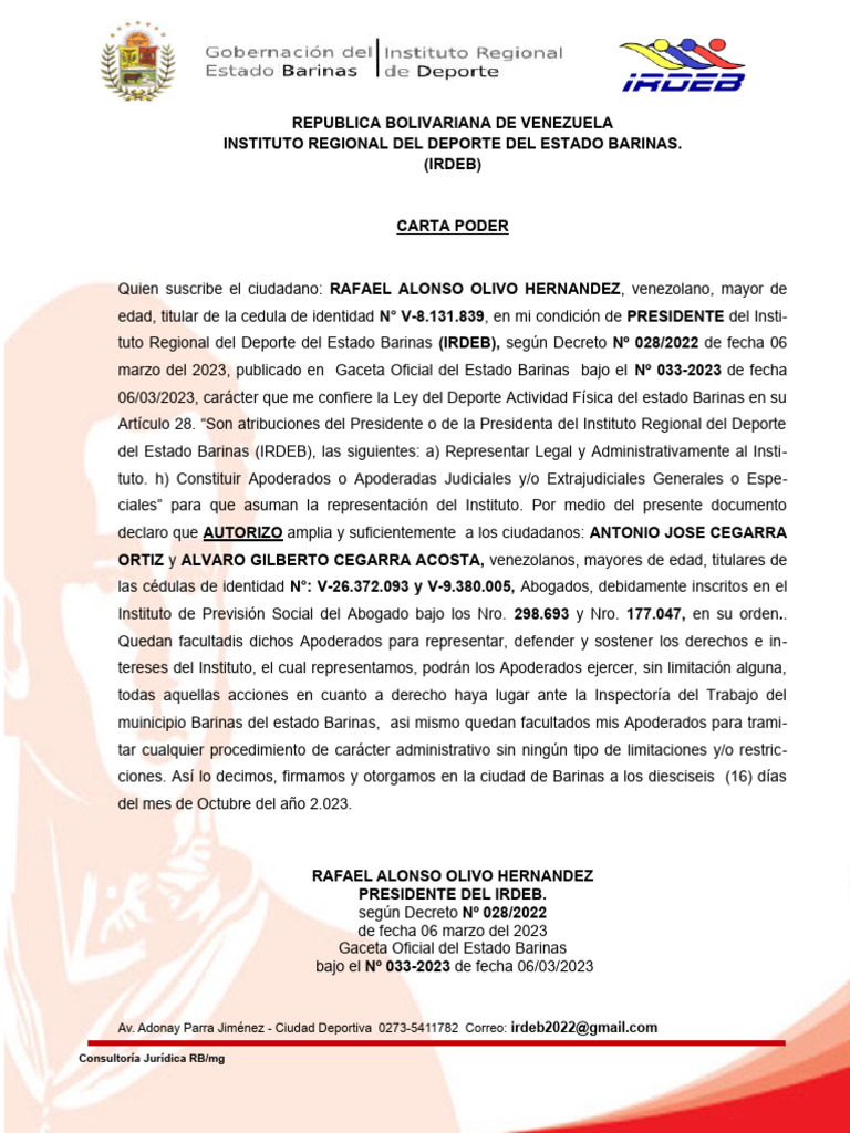 Carta Poder | PDF | Venezuela | Gobernancia