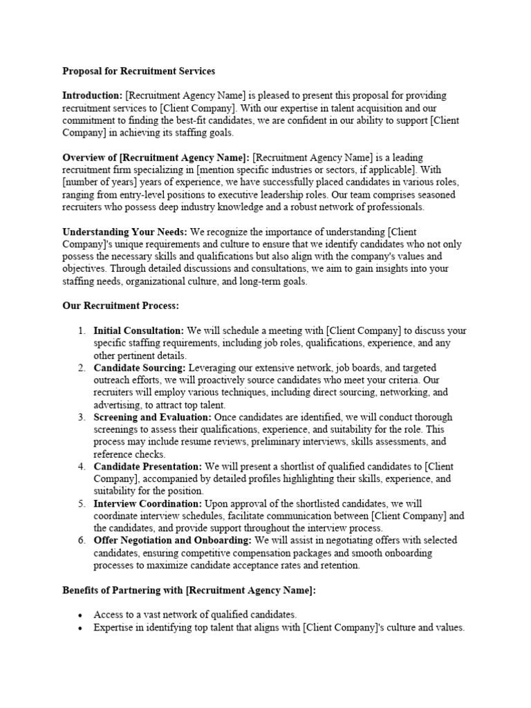 Recruitment Services Proposal for Clients | PDF | Recruitment | Business