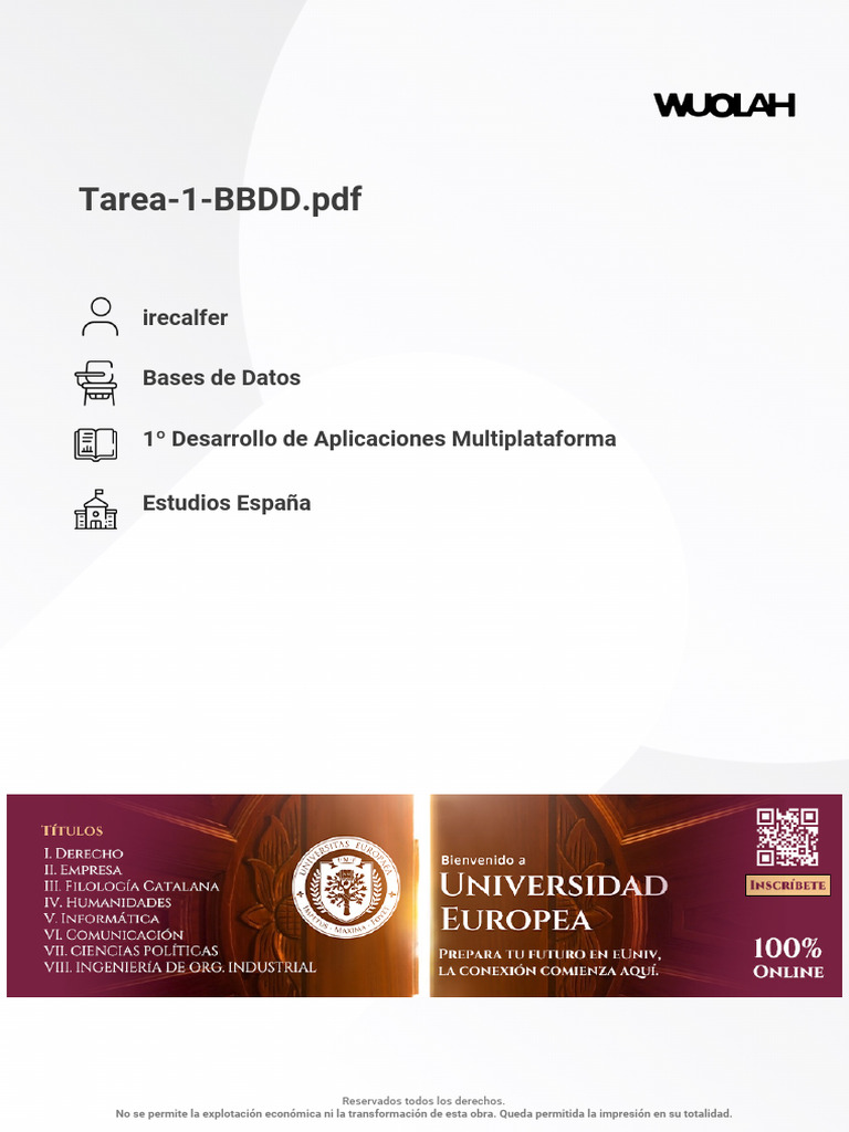 Wuolah Free Tarea 1 BBDD | PDF