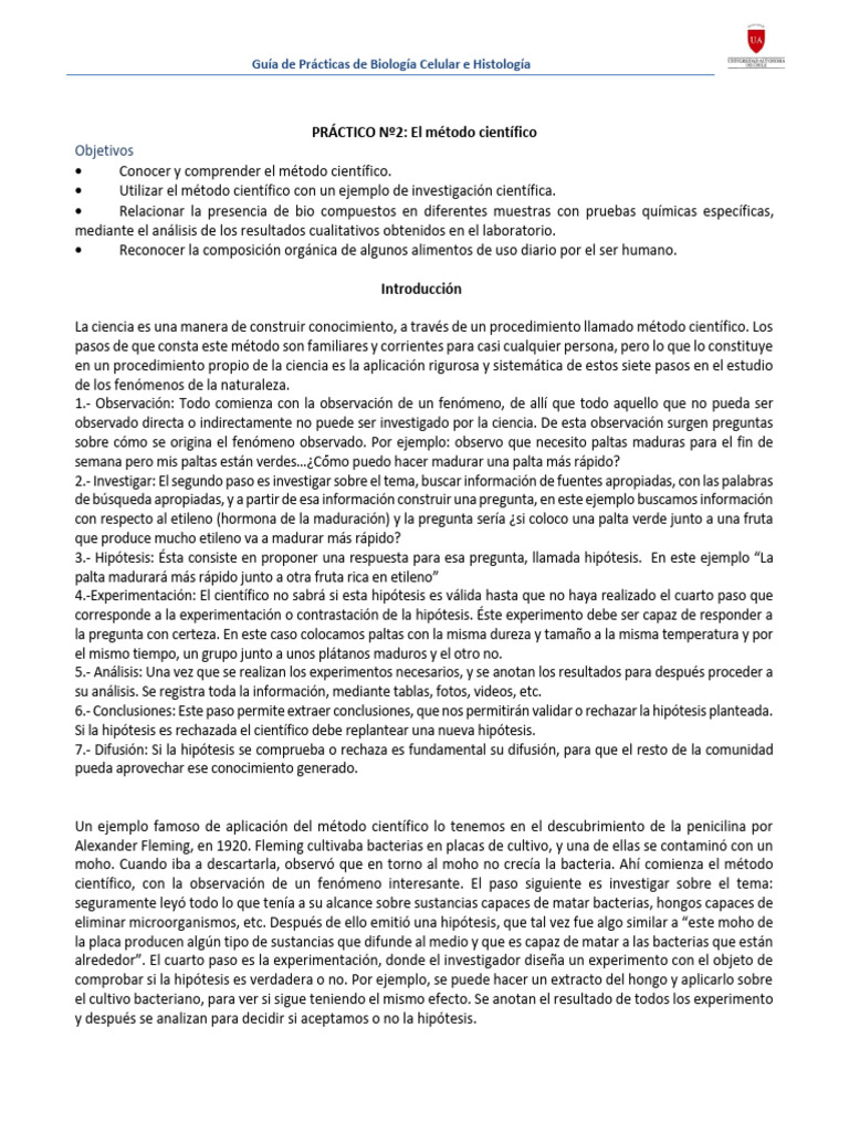 Guía Lab BioCel Nº2 - 1890008054 | PDF | Método científico | Proteínas