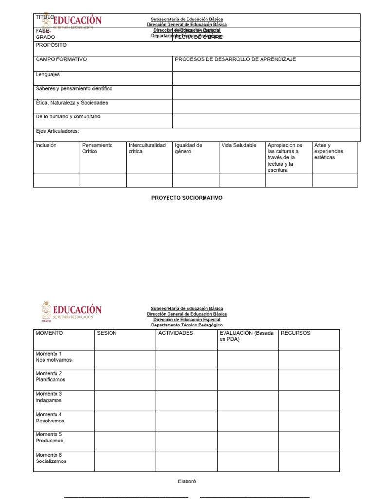 Formato Proyecto Socioformativo | PDF | Crecimiento personal y profesional