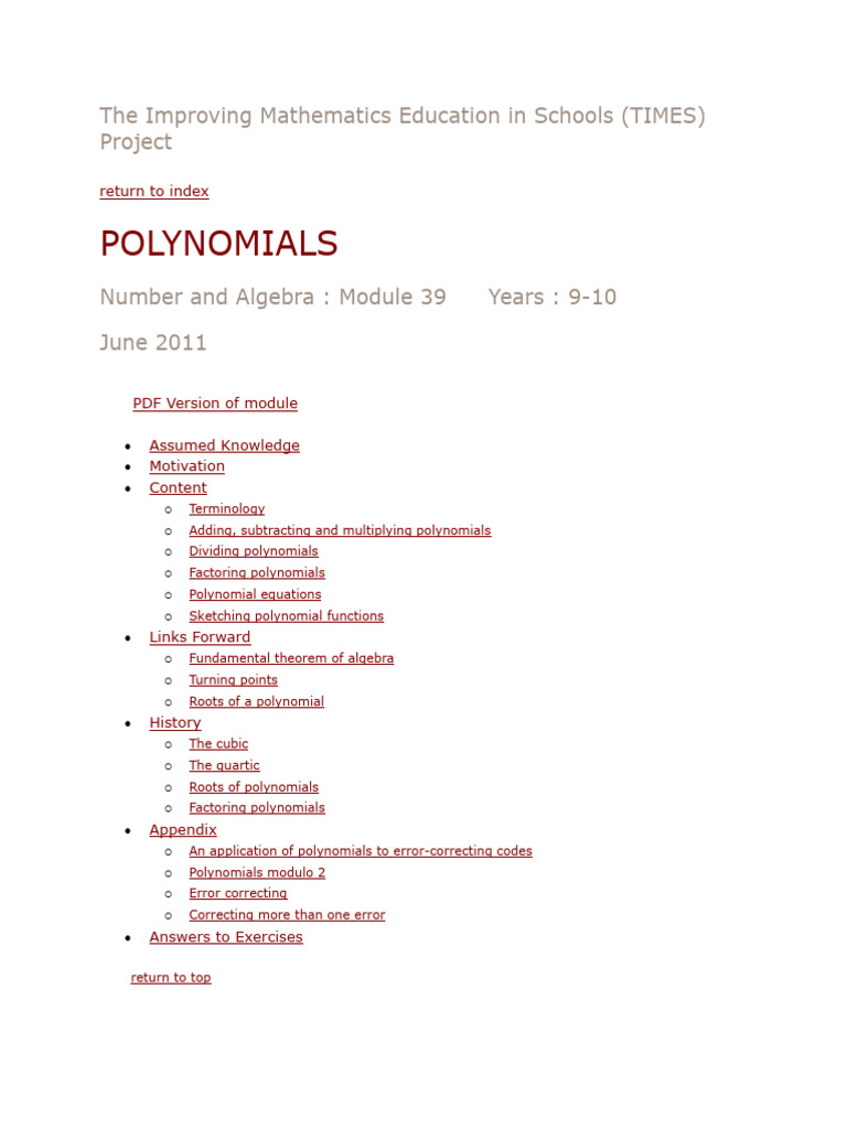 Polynomial Functions | PDF | Polynomial | Division (Mathematics)