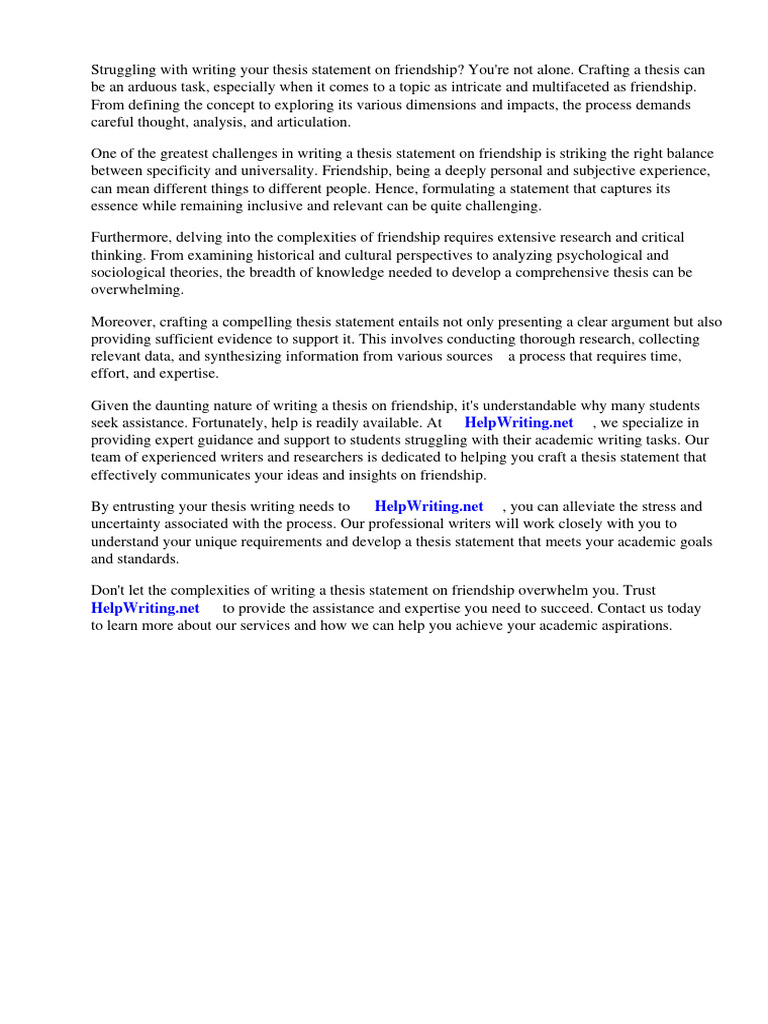 Thesis Statement Examples On Friendship | Download Free PDF | Essays ...