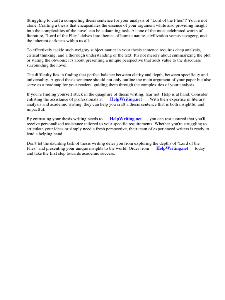 Thesis Sentence for Lord of the Flies | PDF | Essays