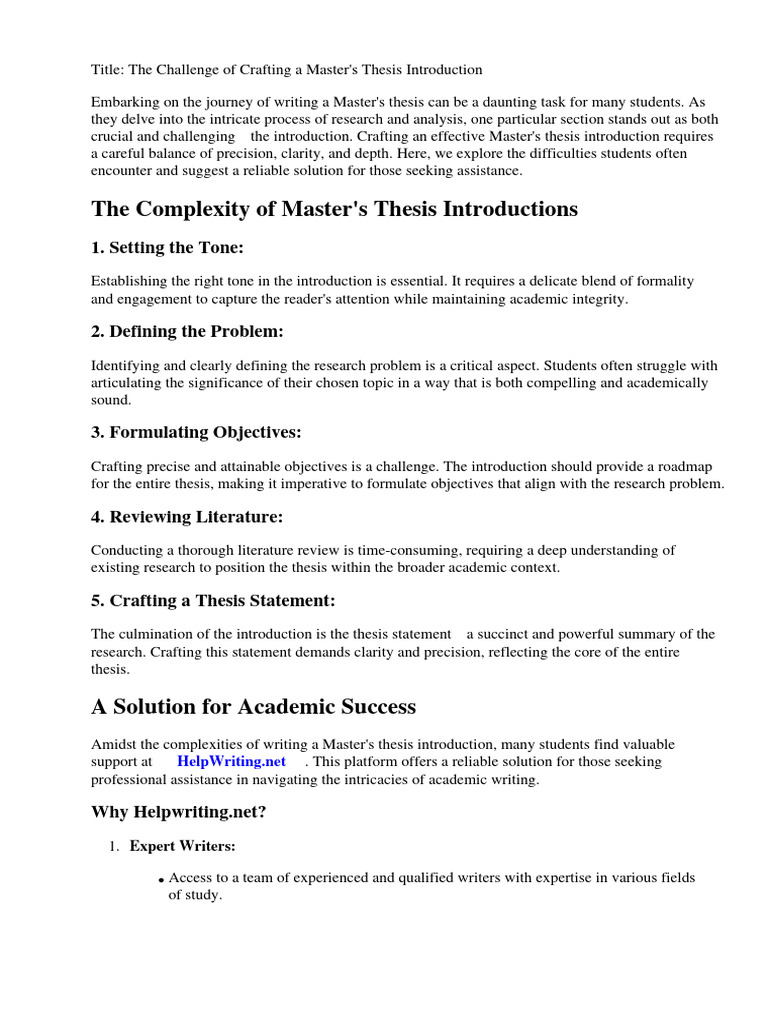 Writing A Masters Thesis Introduction | PDF | Career & Growth