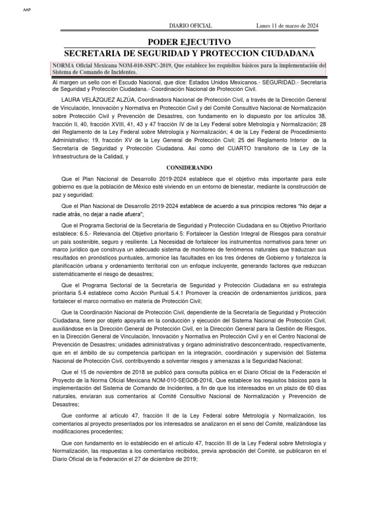 NOM-010-SSPC-2019, Req Básic Implem Sist Comando Inc 11 03 2024 | PDF ...