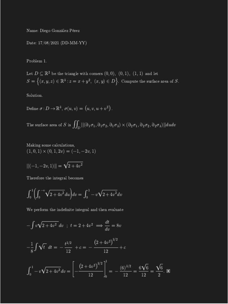 Analysis in Several Variables II Exam | PDF | Tangent | Function (Mathematics)