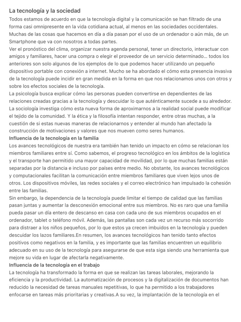 La Tecnología y La Sociedad 2 | PDF