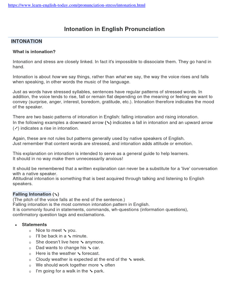 Intonation in English Website Learn-English-Today | PDF | English ...