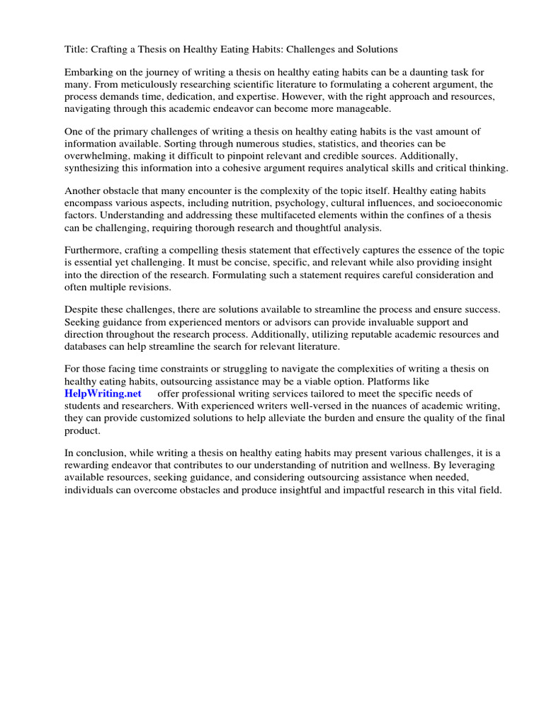Healthy Eating Habits Thesis Statement | PDF | Diet (Nutrition) | Diet ...