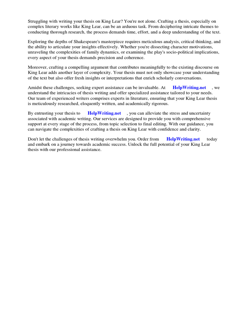 Thesis Help King Lear Essay | PDF | King Lear