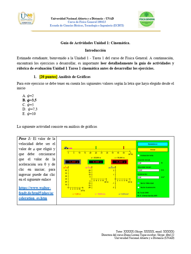 Anexo 1-Tarea 1-Cinematica (1) | PDF | Cinemática | Física