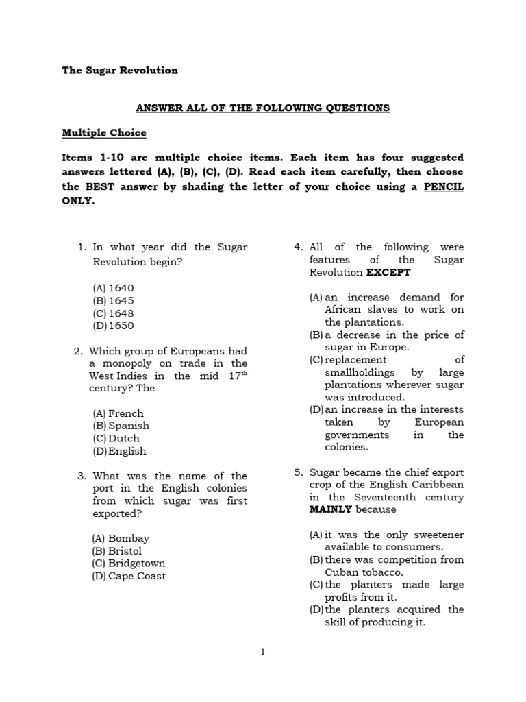 The Sugar Revolution Activity Part 1 | PDF | Slavery | Plantation