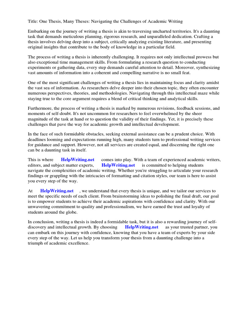 One Thesis Many Theses | Download Free PDF | Thesis | Essays