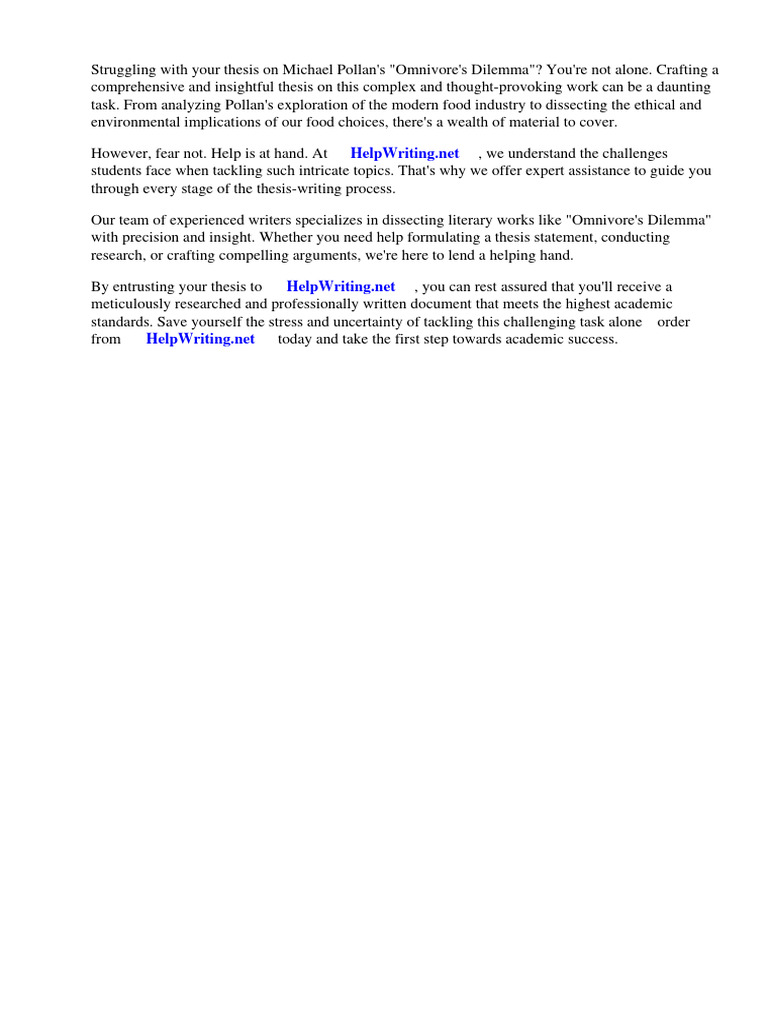 Michael Pollan Omnivores Dilemma Thesis | PDF