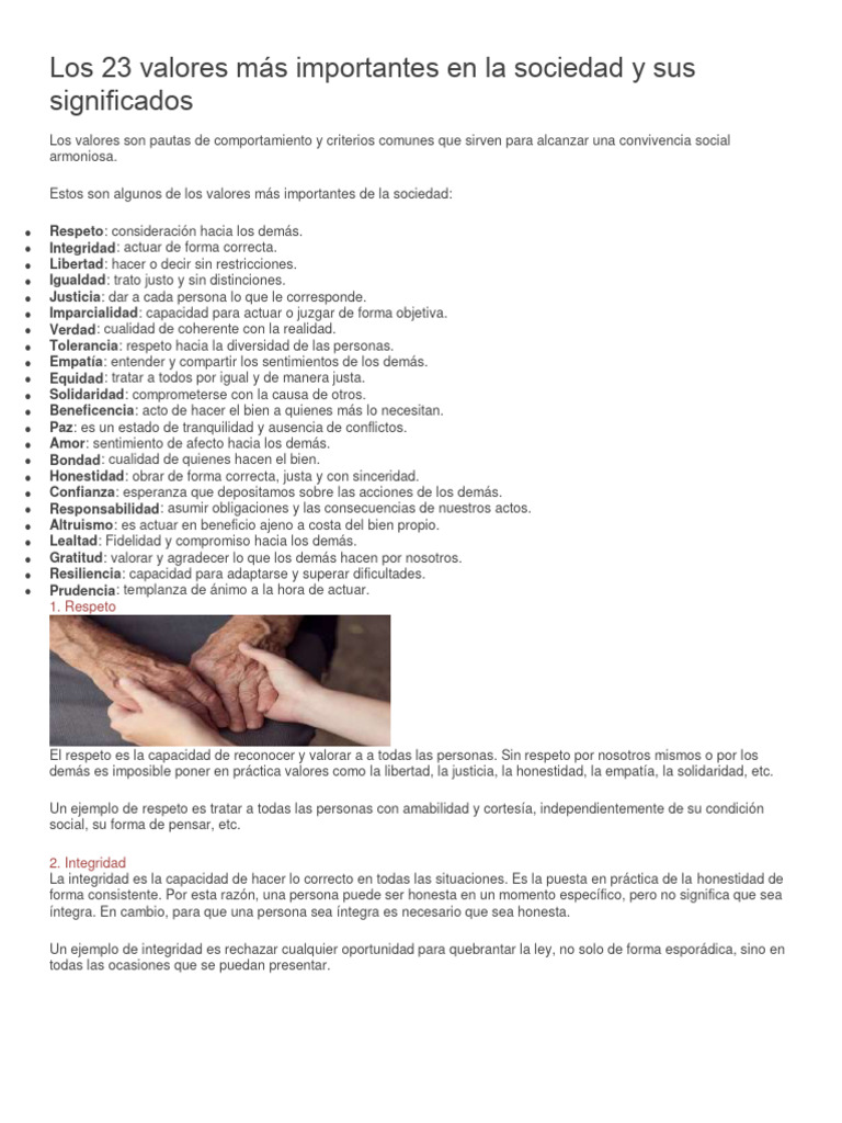Los 23 Valores Más Importantes en La Sociedad y Sus Significados ...