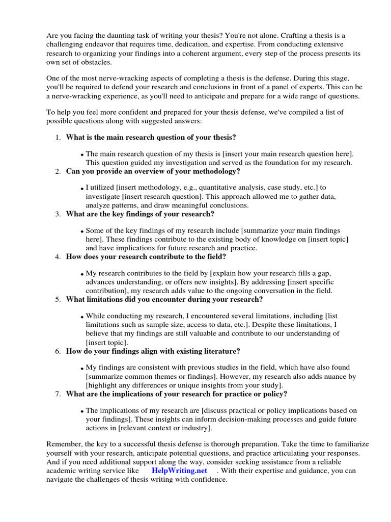 Possible Questions in Thesis Defense With Answers | PDF | Thesis | Methodology