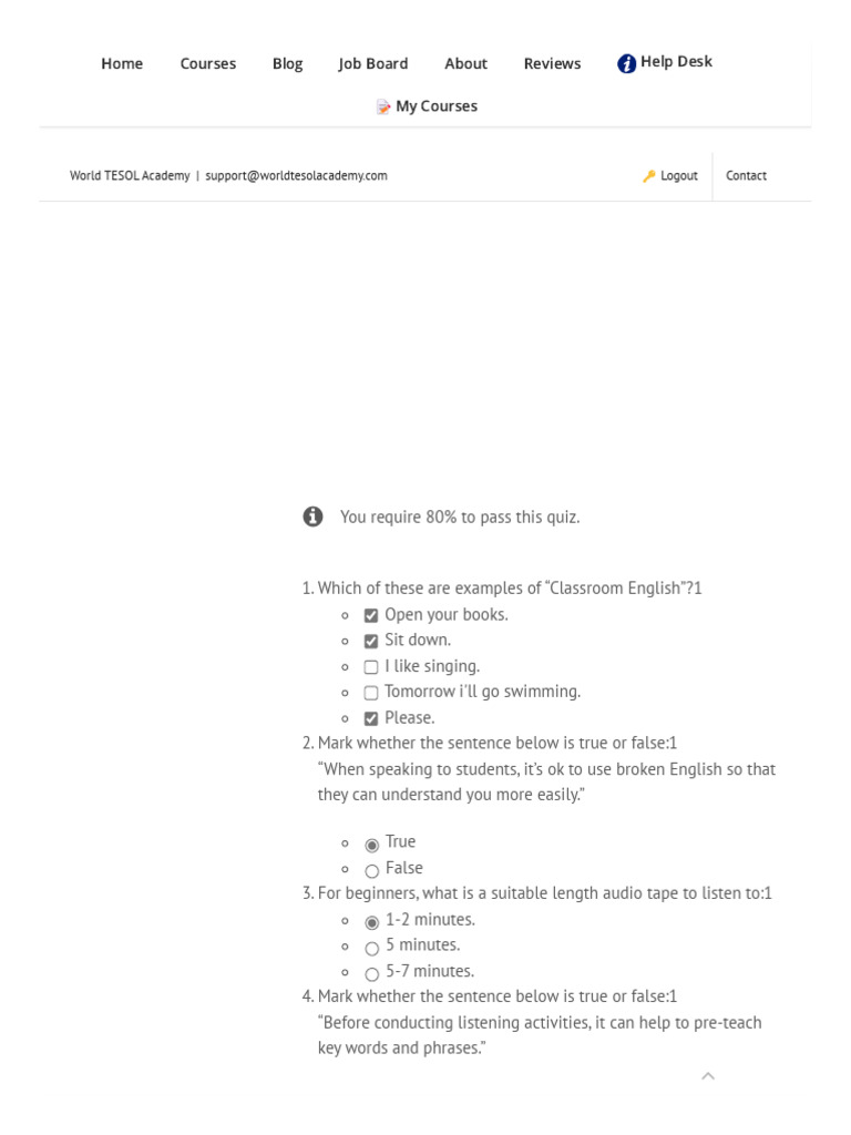 Teaching Listening - Quiz - World TESOL Academy | PDF | English As A ...