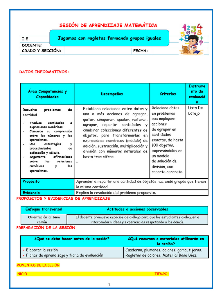 Jugamos Con Regletas Formando Grupos Iguales | PDF | Aprendizaje | Multiplicación