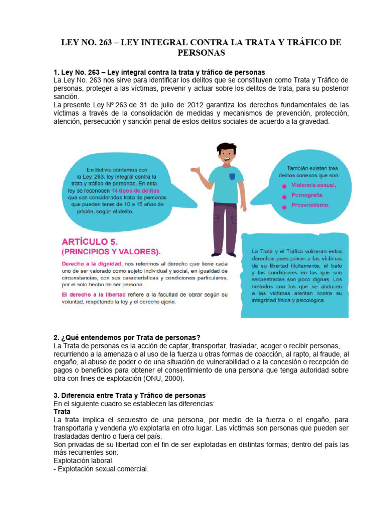Ley No. 263 - Ley Integral Contra La Trata y Tráfico de Personas | PDF | Trata de personas ...
