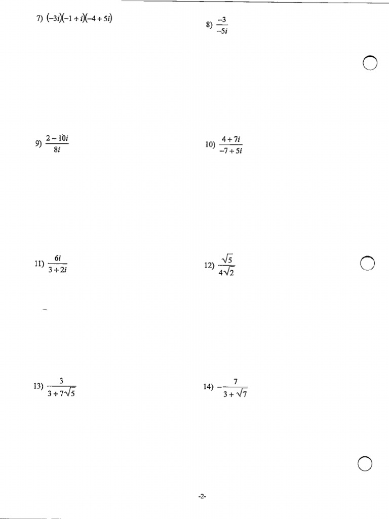 Complex Number Operations Homework | PDF