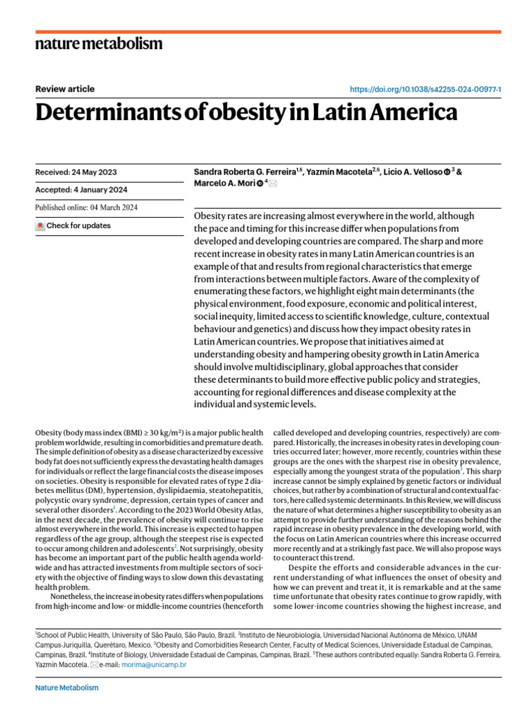 NATURE - Determinants of Obesity in Latin America (Ferreira Et Al ...