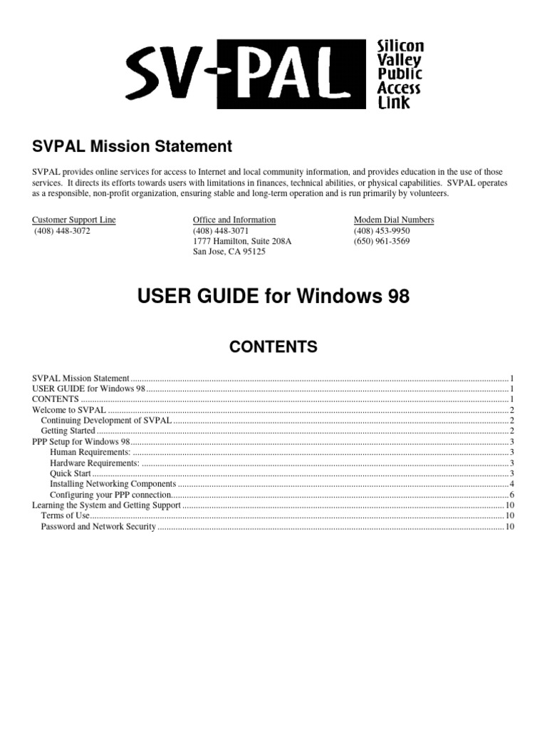 SVPAL User Guide for Windows 98 | PDF | Password | Computer Network