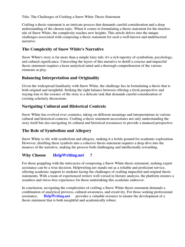 Snow White Thesis Statement | PDF | Snow White