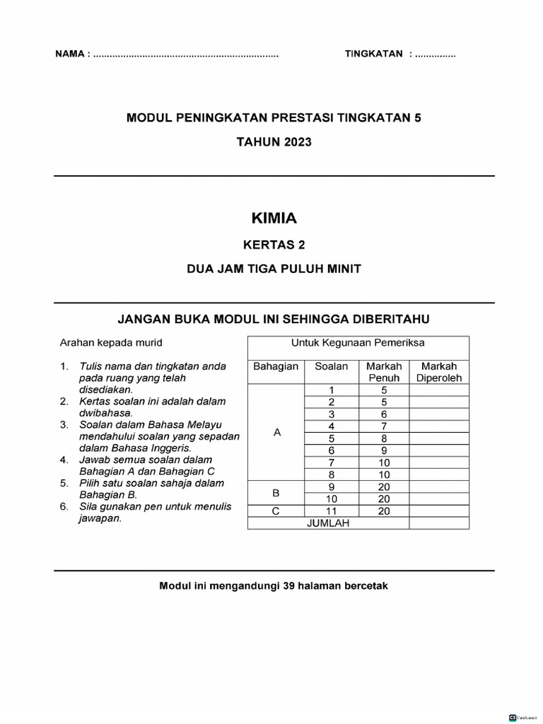 SPM Trial Kimia Soalan Kertas 2 | PDF