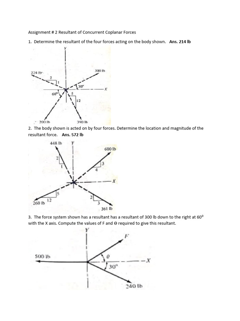 Assignment # 2 Resultant of Concurrent Coplanar Forces | PDF