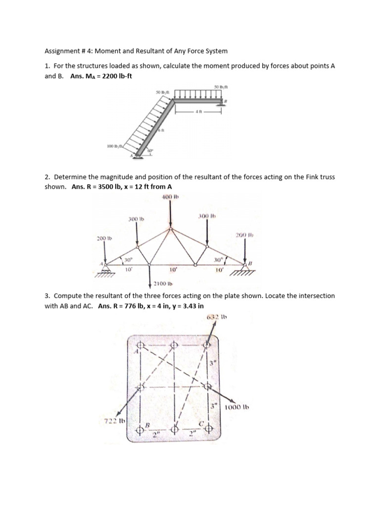 Assignment # 4 Moment and Resultant of Any Force System | PDF