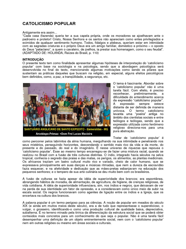 Catolicismo Popular Ii | PDF | Igreja católica | Sociologia