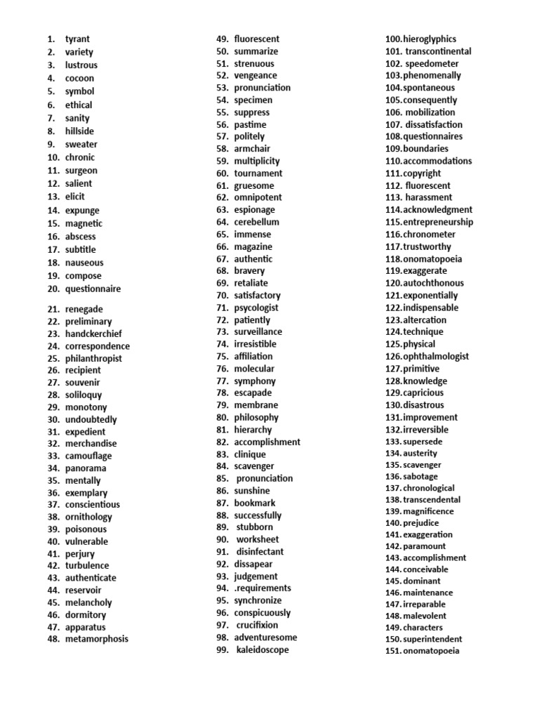 Spelling Bee List 9th Grade Listo | PDF