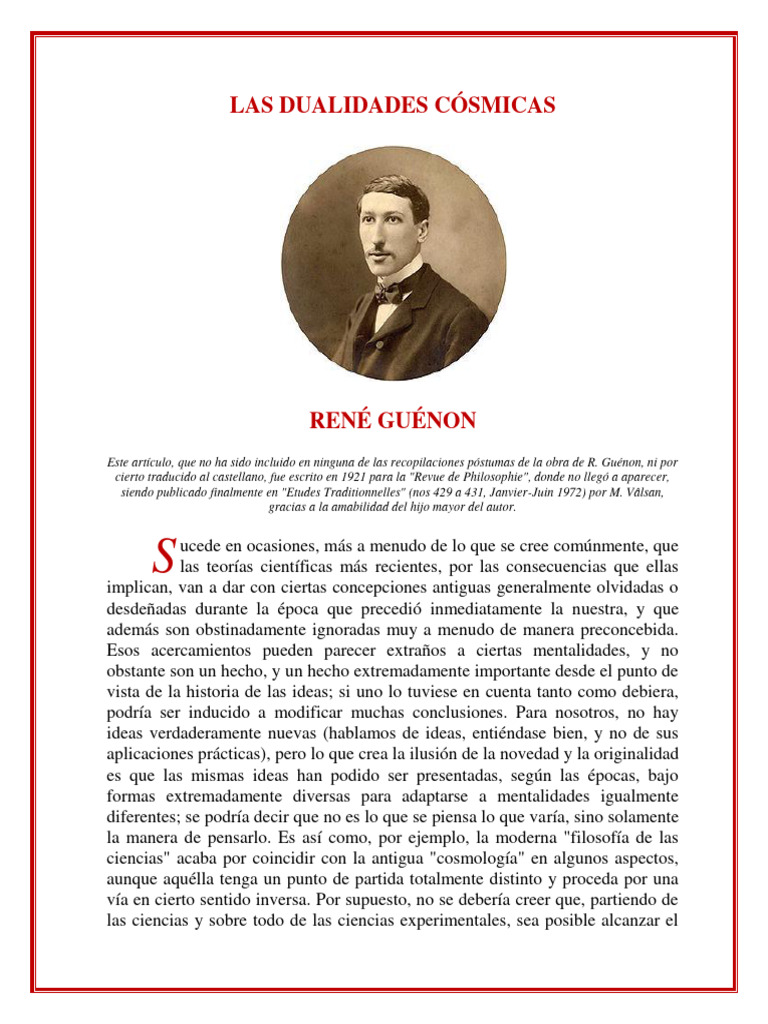 Rene Guenon Las Dualidades Cosmicas | PDF | Dualismo | Metafísica