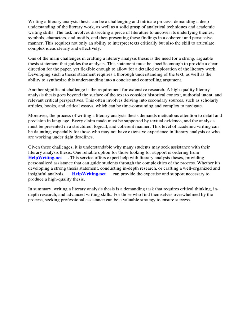 How To Do A Literary Analysis Thesis | PDF | Essays | Thesis
