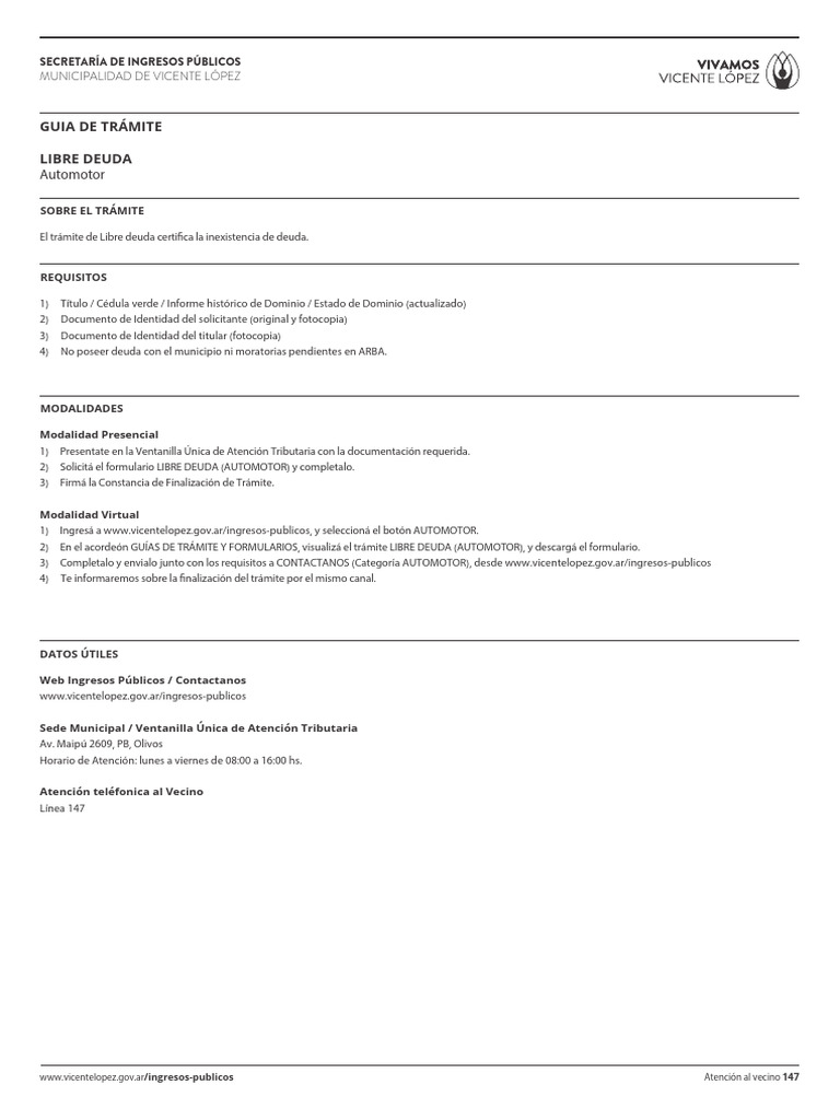Guia de Tramite Auto Libre Deuda | PDF