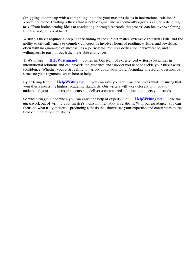 Masters Thesis Topics in International Relations | PDF