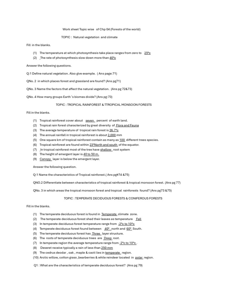 Forests of the World Worksheet | PDF | Rainforest | Forests