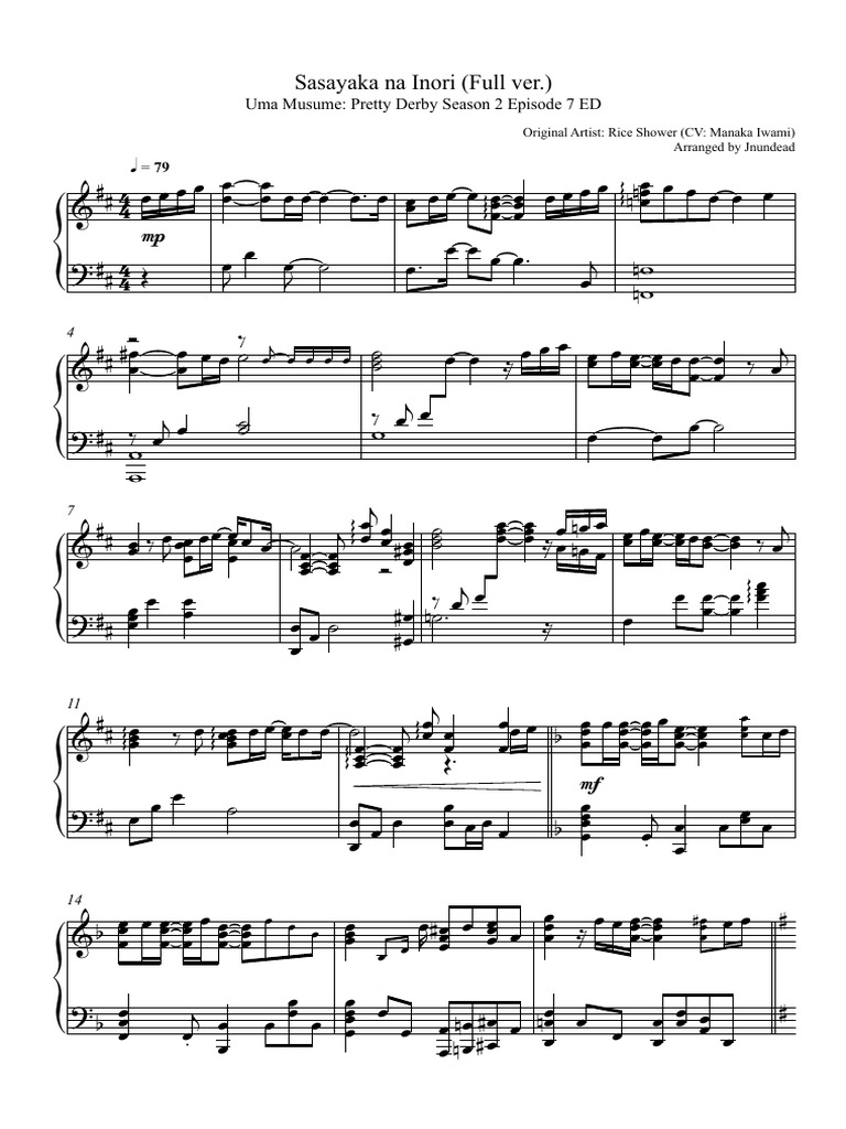 Sasayaka Na Inori (Full Ver.) Piano | PDF