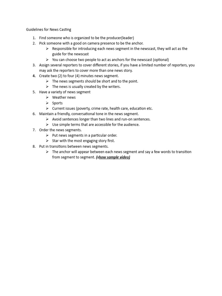 News Casting Guidelines & Tips | PDF | News | News Broadcasting