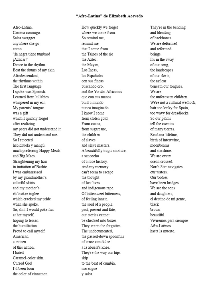"Afro-Latina" de Elizabeth Acevedo | PDF | Latin America | Culture Of ...