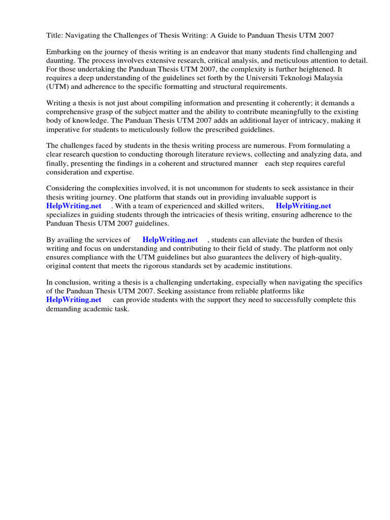 Panduan Thesis Utm 2007 | PDF | Thesis | Written Communication